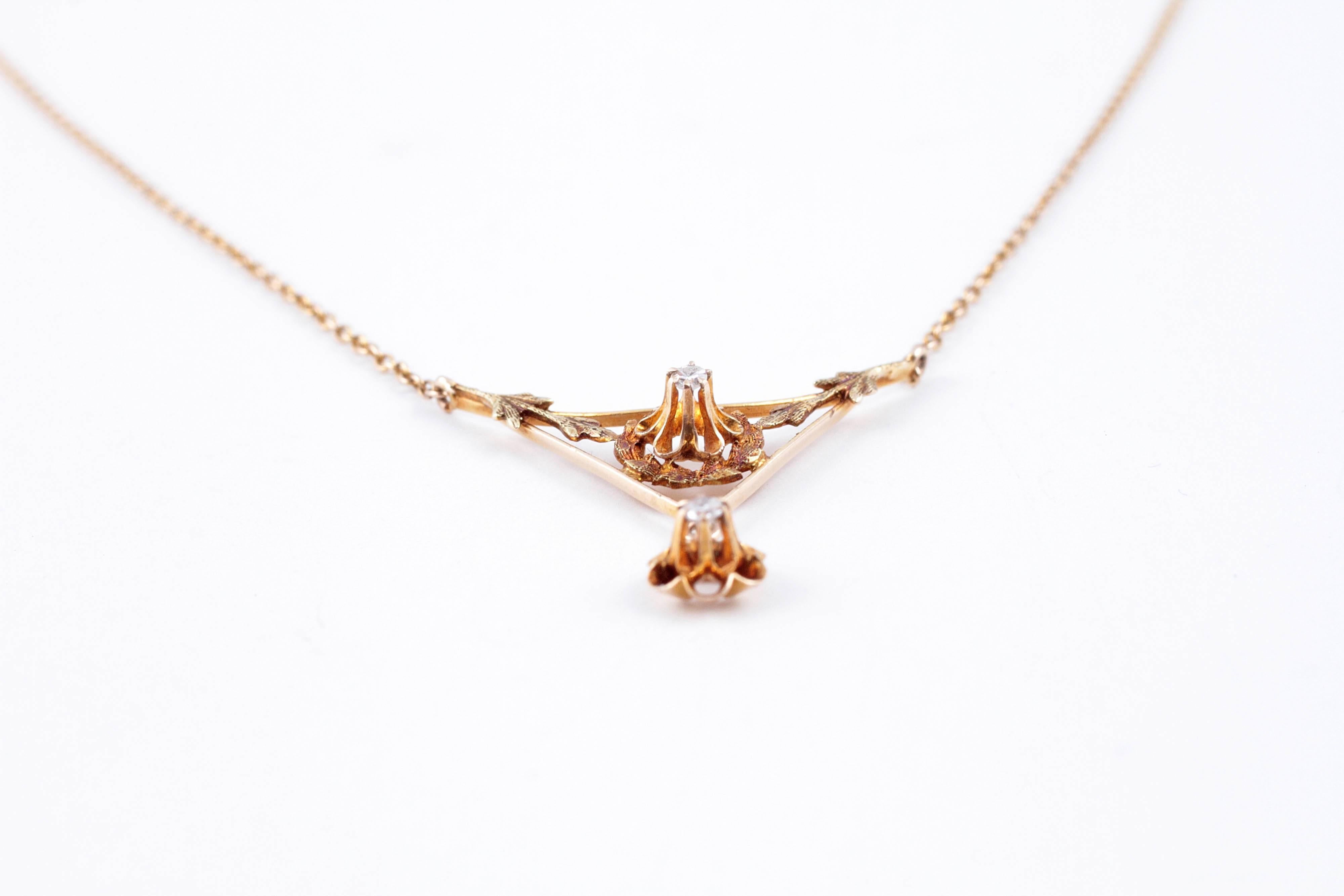 Diamond Lavalier Yellow Gold Necklace, circa 1930 For Sale at 1stDibs