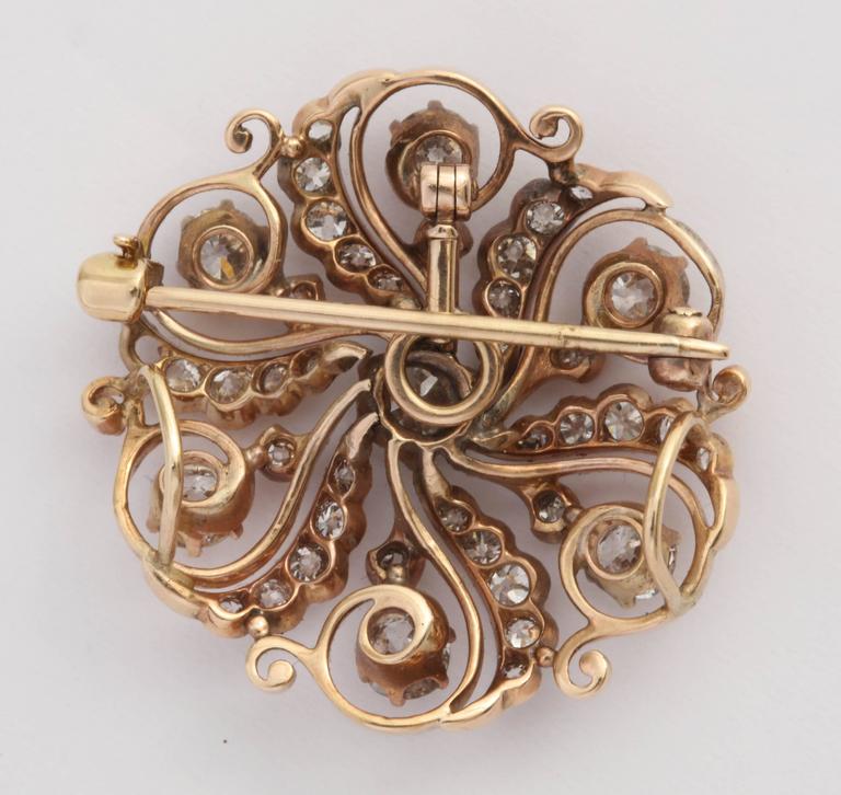 Victorian Diamond and Gold Pinwheel Pendant Brooch at 1stDibs