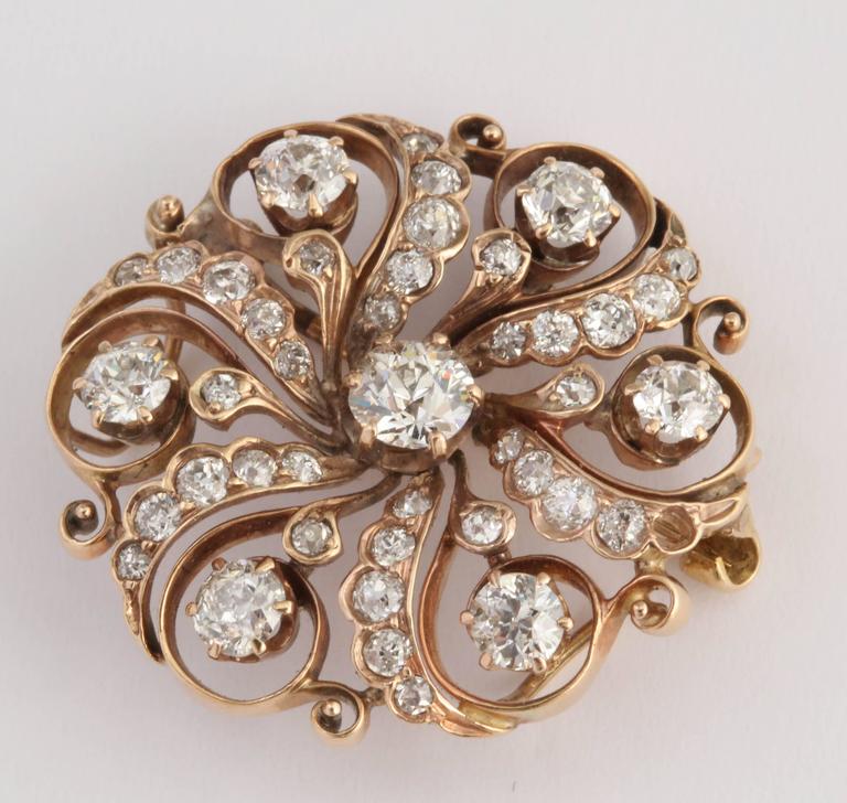 Victorian Diamond and Gold Pinwheel Pendant Brooch at 1stDibs