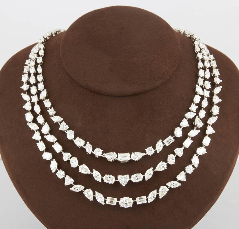 Important Multi Shape Diamond white gold Three-Row Necklace For Sale at ...