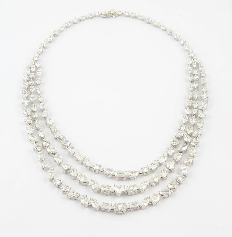Important Multi Shape Diamond white gold Three-Row Necklace For Sale at ...