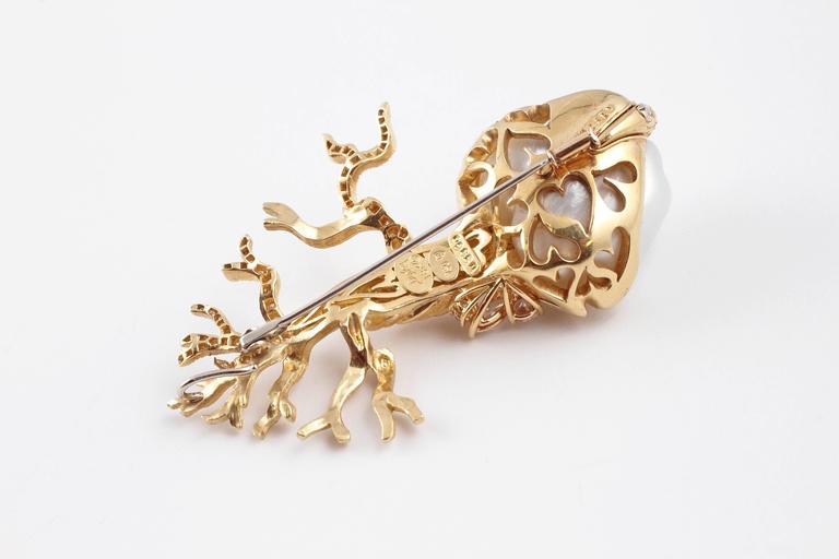 Henry Dunay South Sea Baroque Pearl Diamond Gold Winter Pin For Sale at ...