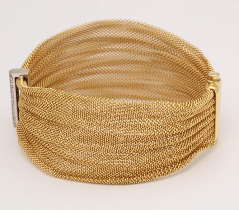 1960s Ribbon Design Flexible Woven Mesh Diamond and Gold Bracelet at ...
