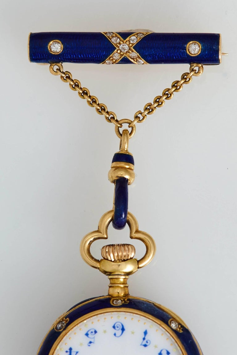 Victorian Ladies yellow Gold Diamond Enamel Shamrock Brooch Watch For ...