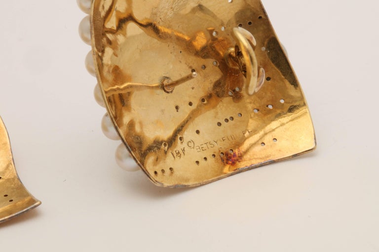 1980s Betsy Fuller Asymmetrical Triangular Shape Open Pierced Gold ...