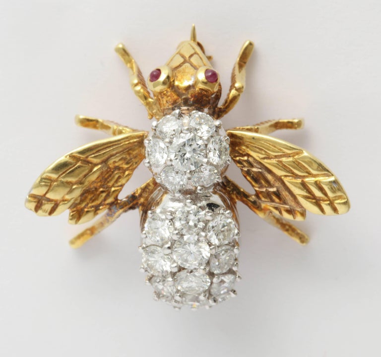 Bumblebee Diamond Gold Pin with Ruby Eyes at 1stDibs | bumble bee pin ...