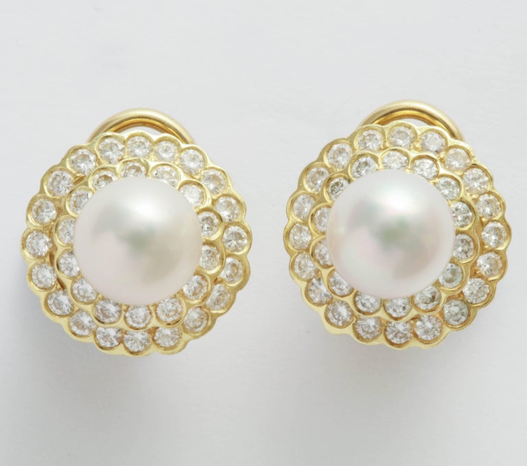 Pear and Diamond Earrings, Omega Backs with Post at 1stDibs