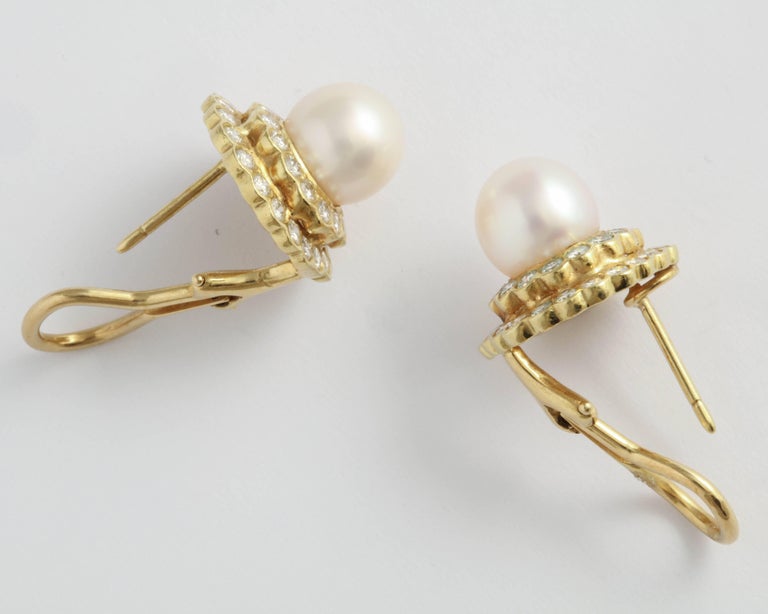 Pear and Diamond Earrings, Omega Backs with Post at 1stDibs