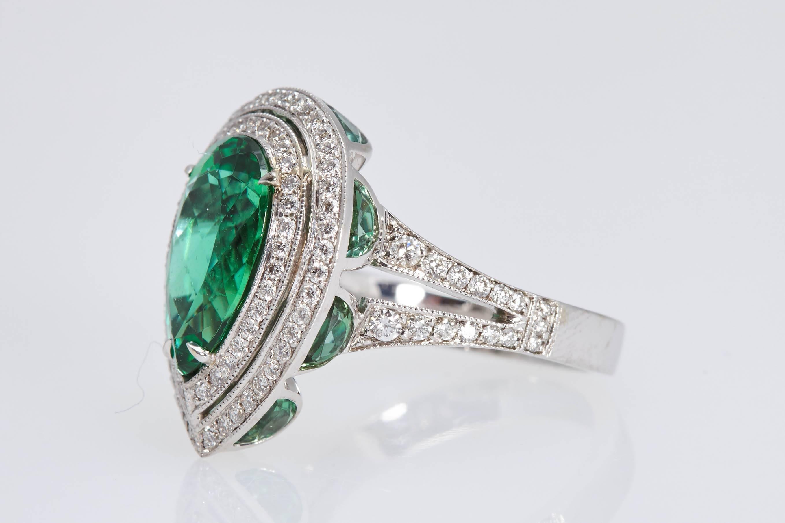 Pear Shaped Paraiba Tourmaline 3.50 Carat 18 Karat Halo Ring with ...