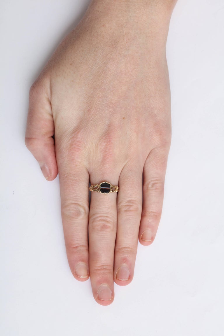 Banded Agate Shield Ring with Hidden Locket Compartment at 1stDibs