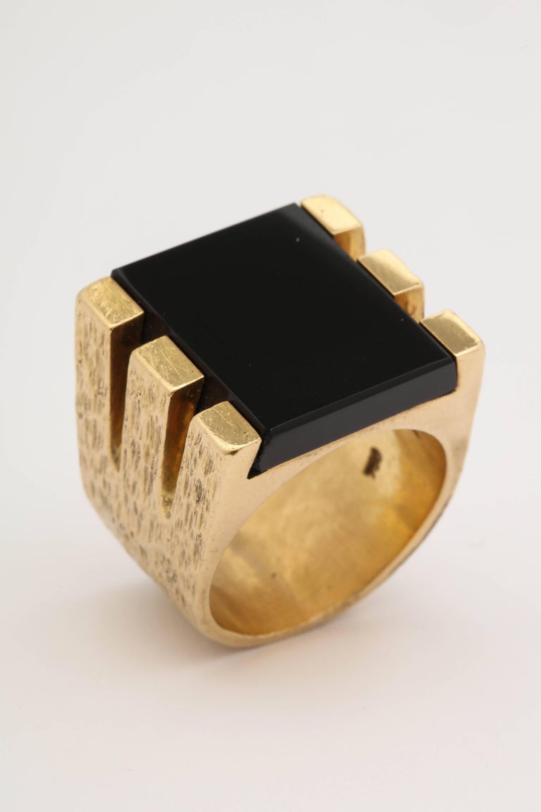 1970s Square Large Onyx and Bold Gold Unisex Ring at 1stDibs