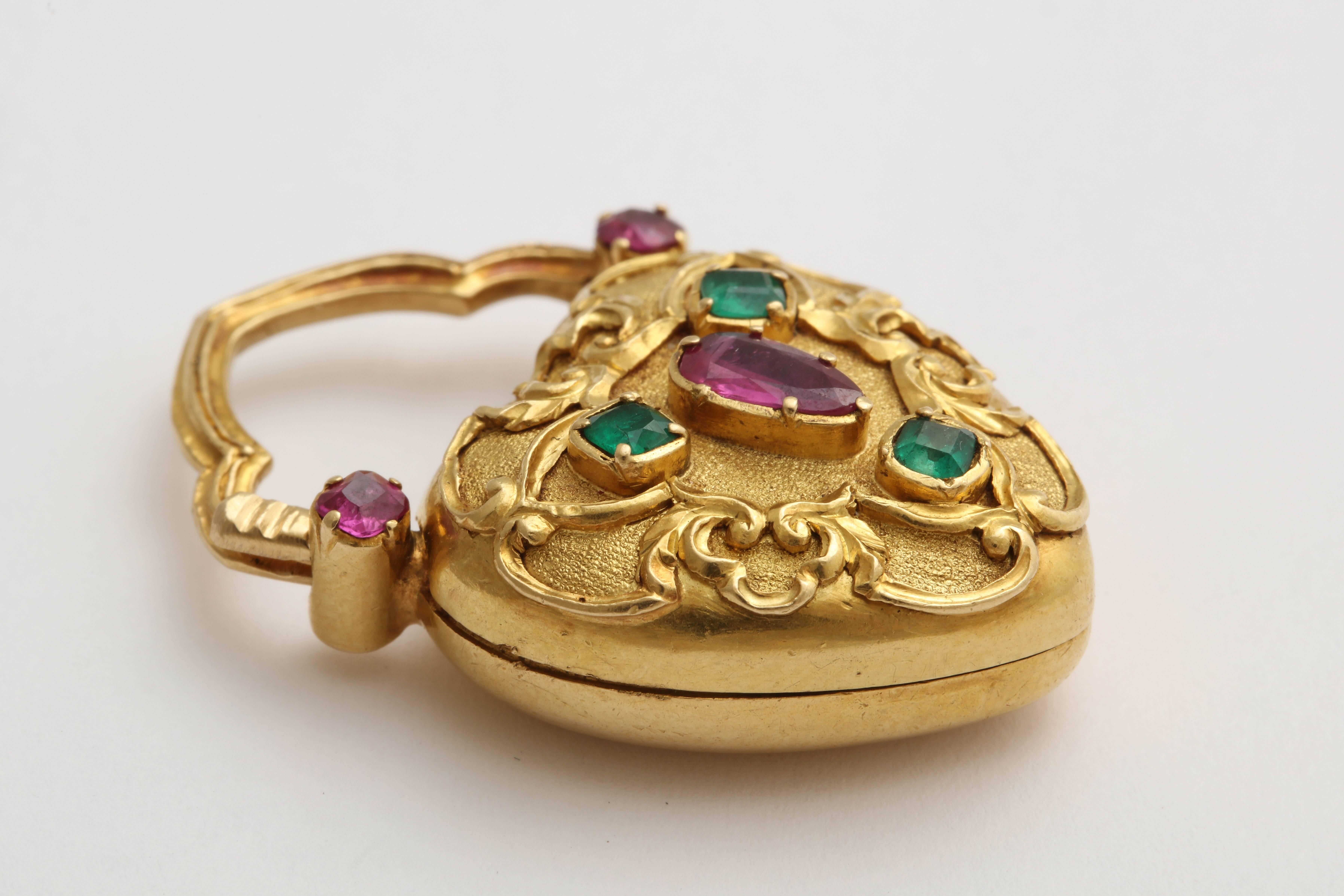 Georgian Locket in 18K Set with Rubies and Emeralds For Sale at 1stDibs