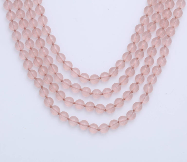 Rose Quartz Bead Necklace For Sale at 1stDibs