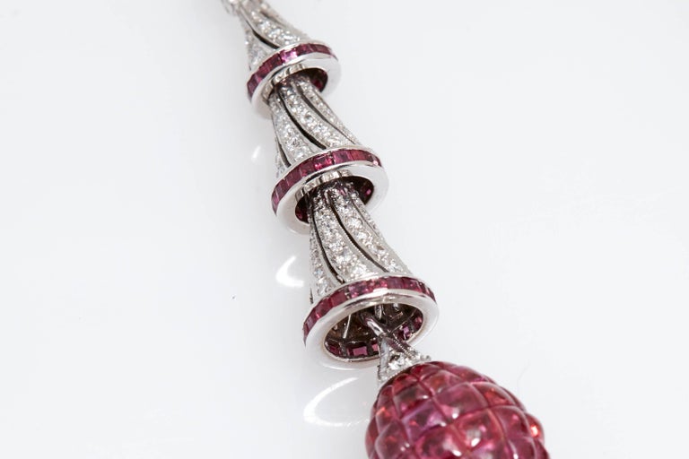 Invisible Set Rubies Diamonds Ear-Pendants For Sale at 1stDibs