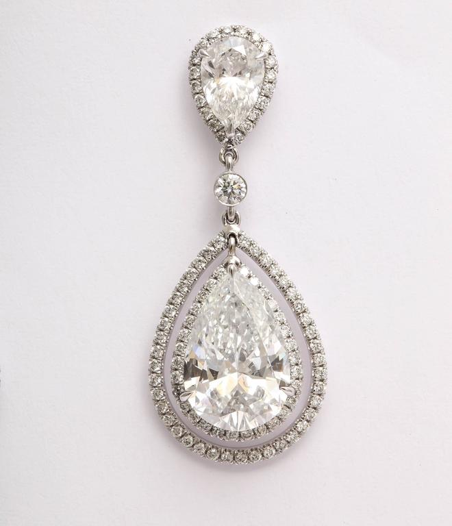 Regal Large Pear Shaped Diamond Dangling Earrings For Sale at 1stDibs