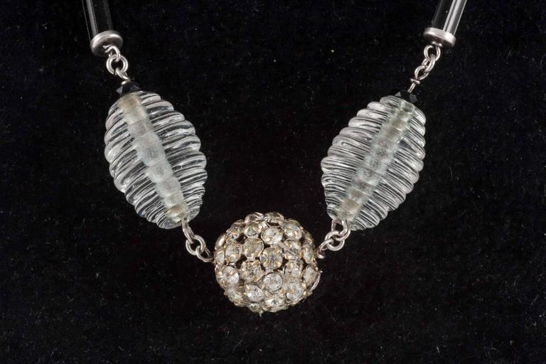 Sterling silver flapper necklace of glass, rhinestone and enamel, 1920s ...