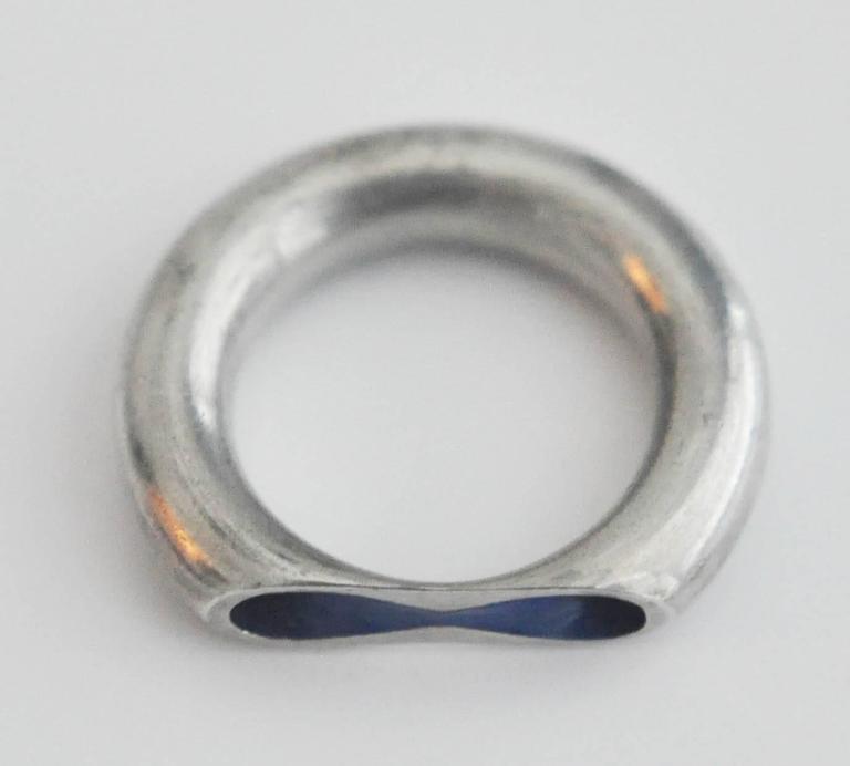 1990s Marc Newson Sterling Silver and Blue Enamel "Orgone" Ring for chp ...