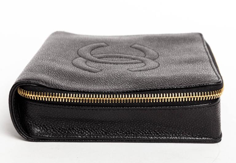 Chic Vintage Chanel Black Caviar Jewelry Case at 1stDibs
