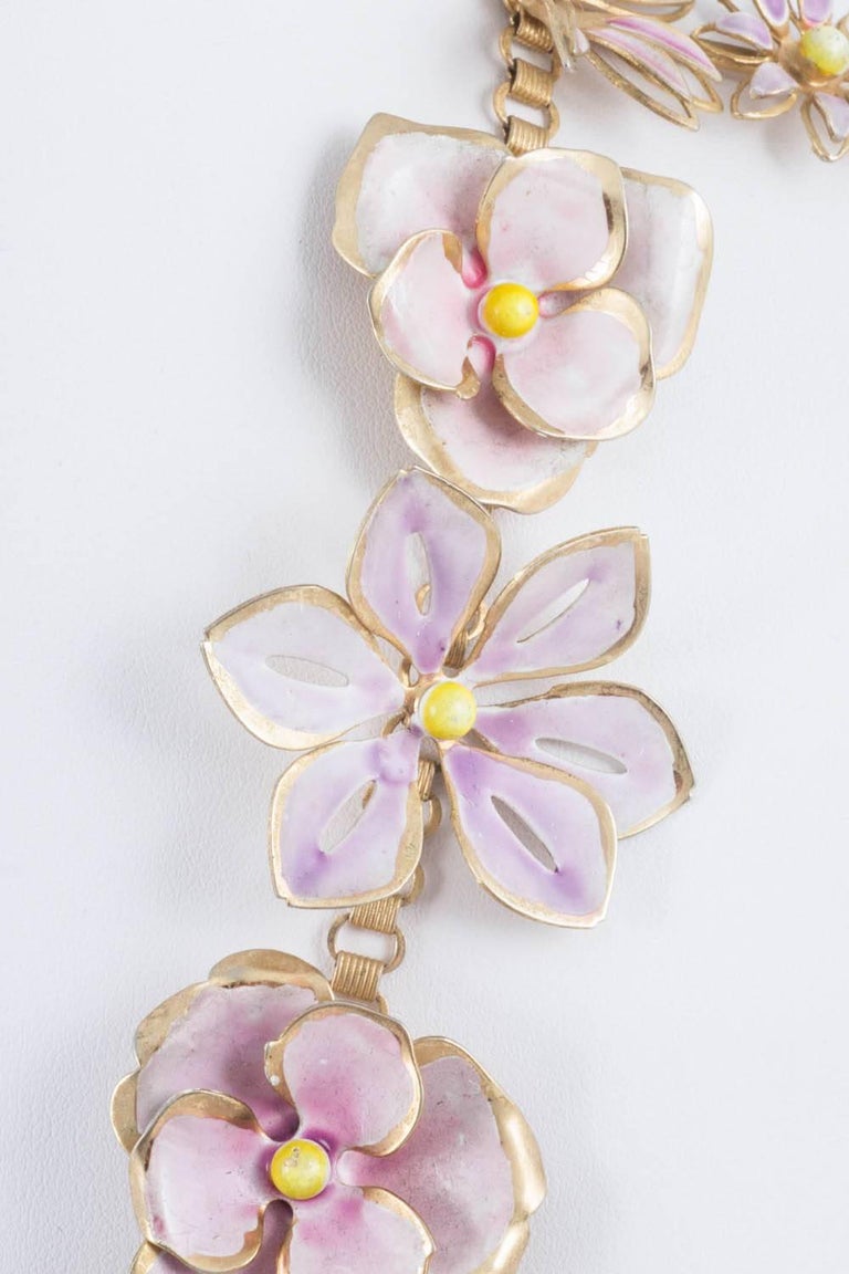 Very large hand enamelled metal 'floral motif' necklace, Sandor, 1960s ...
