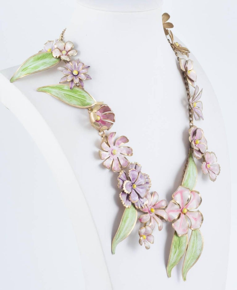 Very large hand enamelled metal 'floral motif' necklace, Sandor, 1960s ...