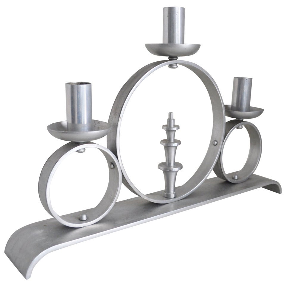 Pair of Machine Age Candle Holders in Gold Plated Brass at 1stDibs