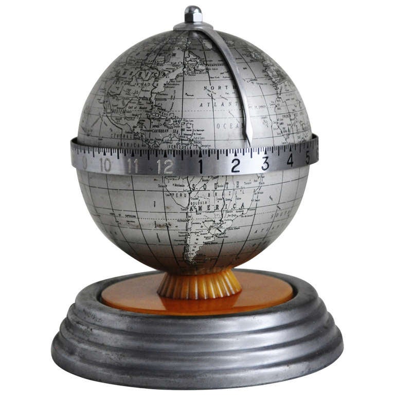 American Art Deco Electric World Clock Desk Top Globe in Lithographed ...
