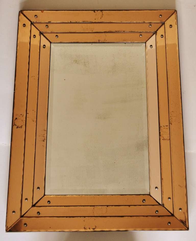 Rare English Art Deco Mirror with Triple-Banded and Decal-Edged Peach ...