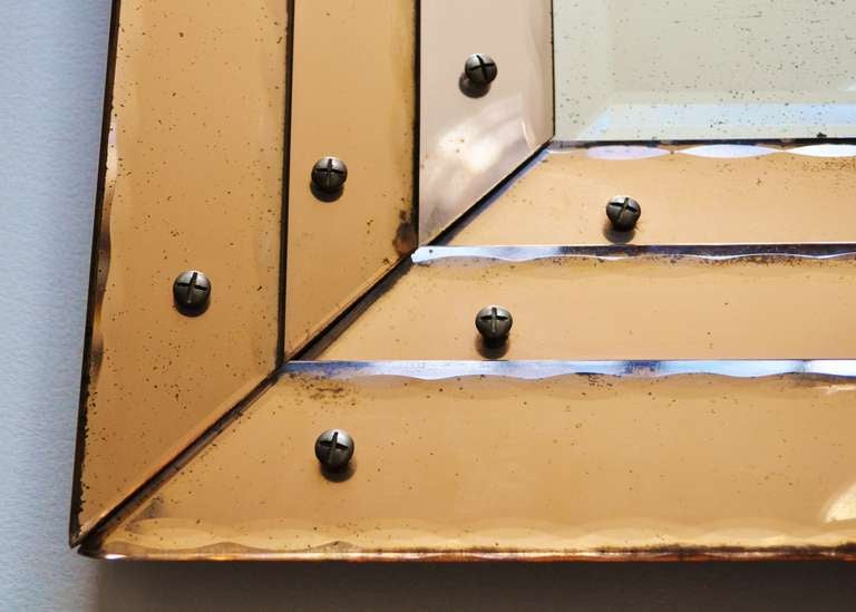 Rare English Art Deco Mirror with Triple-Banded and Decal-Edged Peach ...