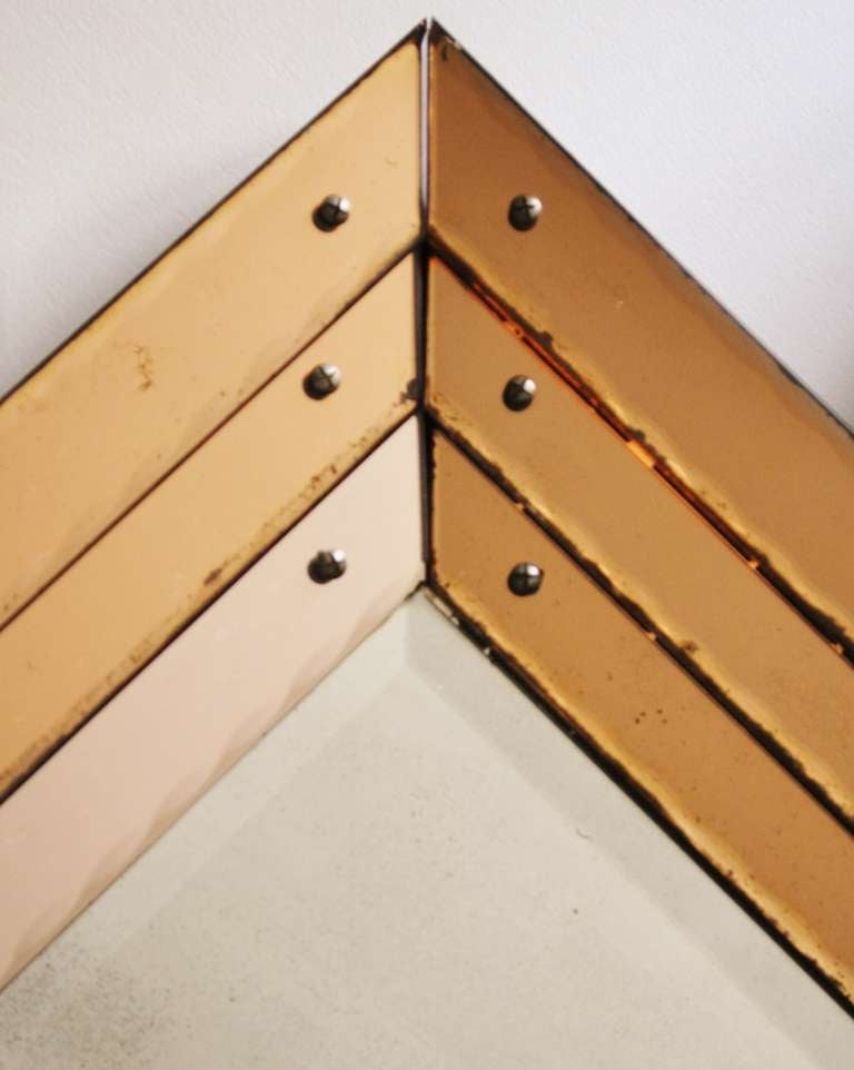 Rare English Art Deco Mirror with Triple-Banded and Decal-Edged Peach ...