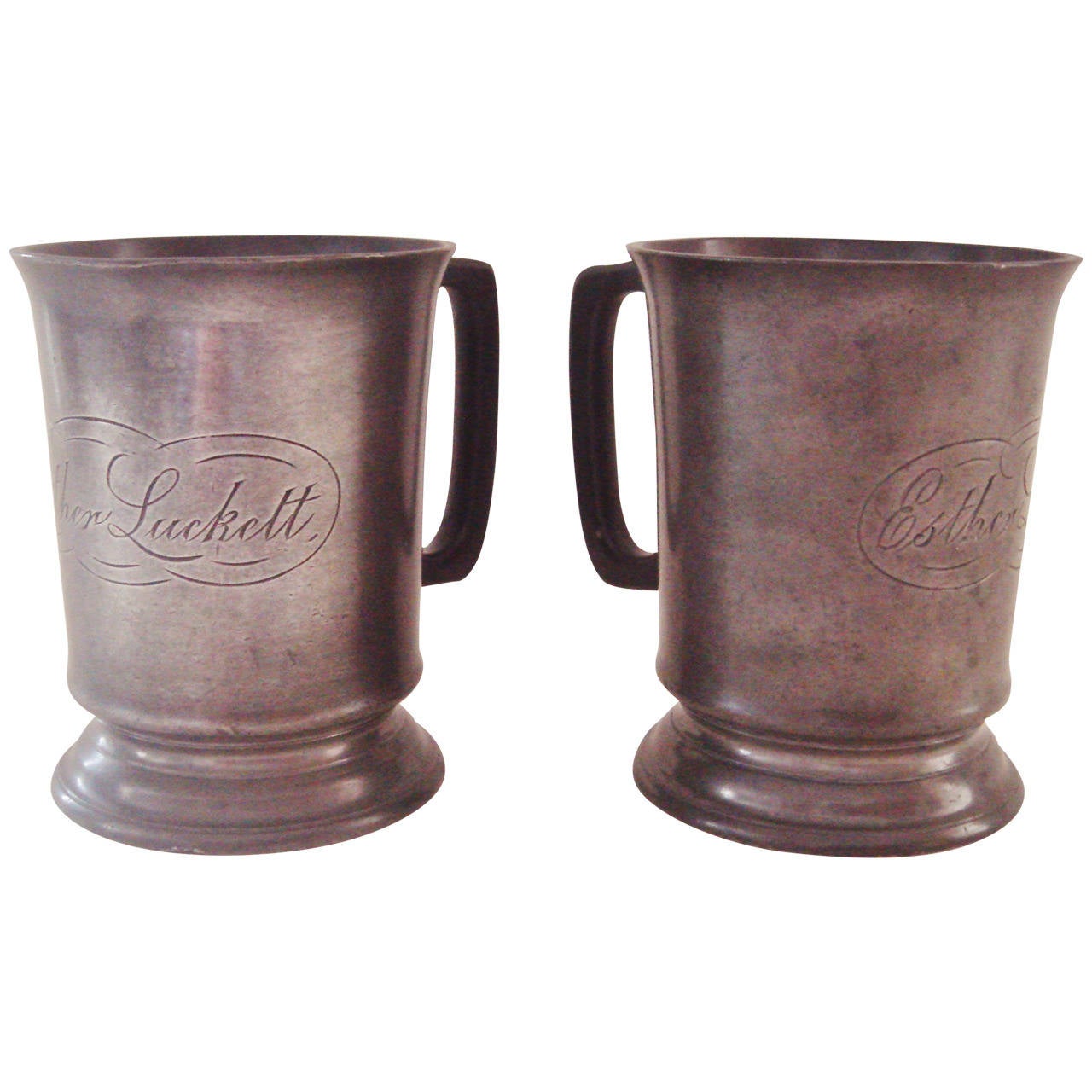 Pair of Victorian English Pewter Tankards by Walter Perry Complete with ...