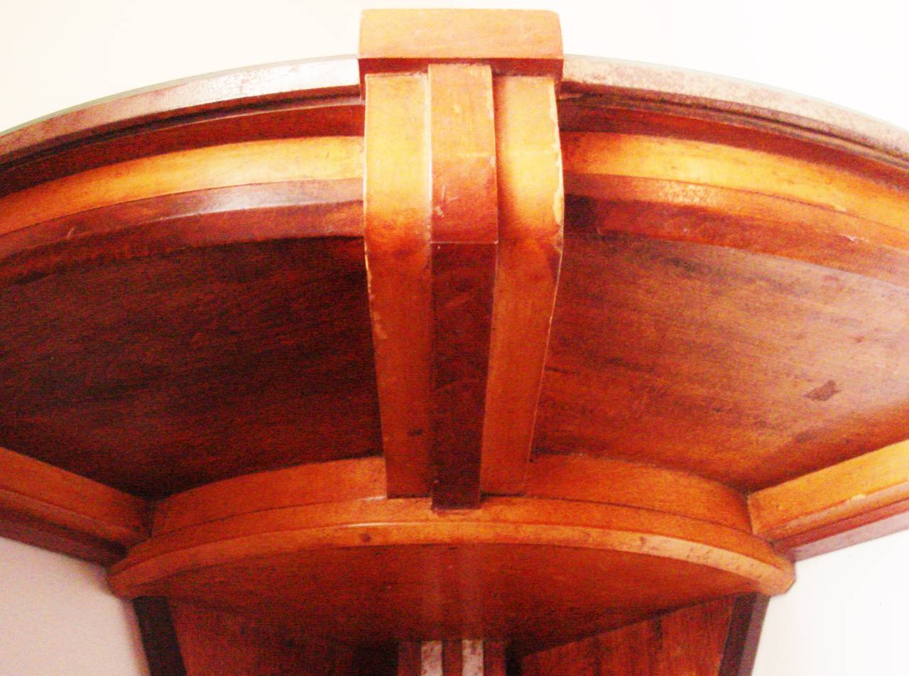 American Art Deco Polychrome Wood and Chrome Banded Wall Mounted Corner ...