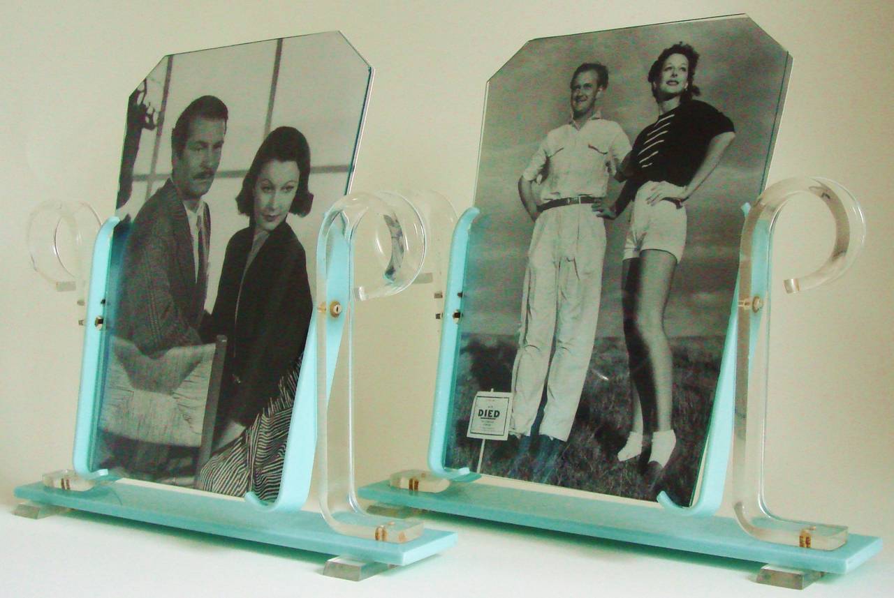 Pair of English Art Deco Large Two-Tone Lucite Table Frames with ...