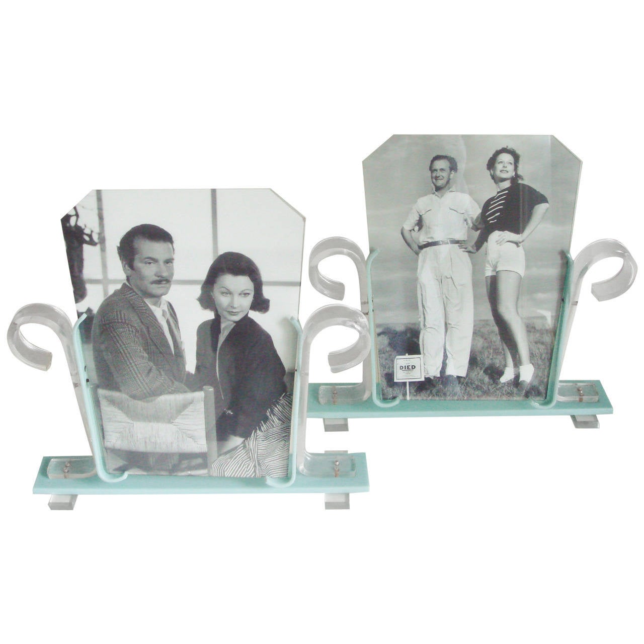 Pair of English Art Deco Large Two-Tone Lucite Table Frames with ...