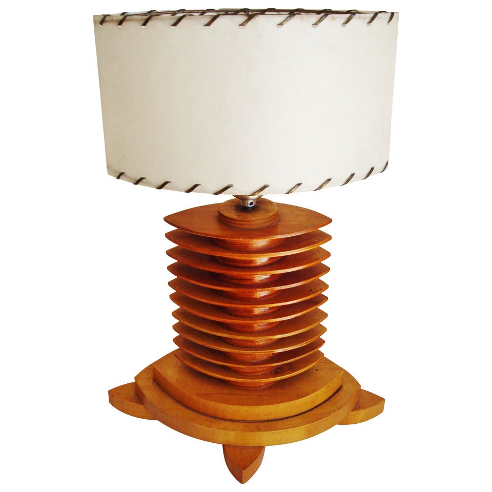 Canadian Art Deco/Machine Age Craftsman Made Wooden Lamp at 1stDibs