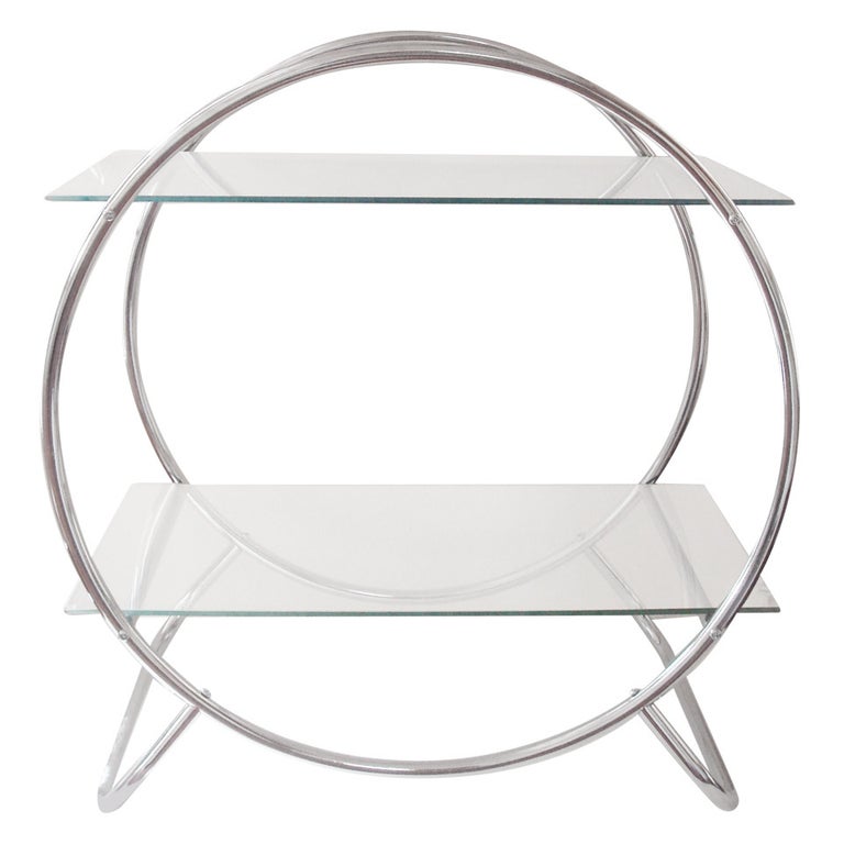 Large German Art Deco Chromed Steel and Glass, Two Tier Cocktail Table ...