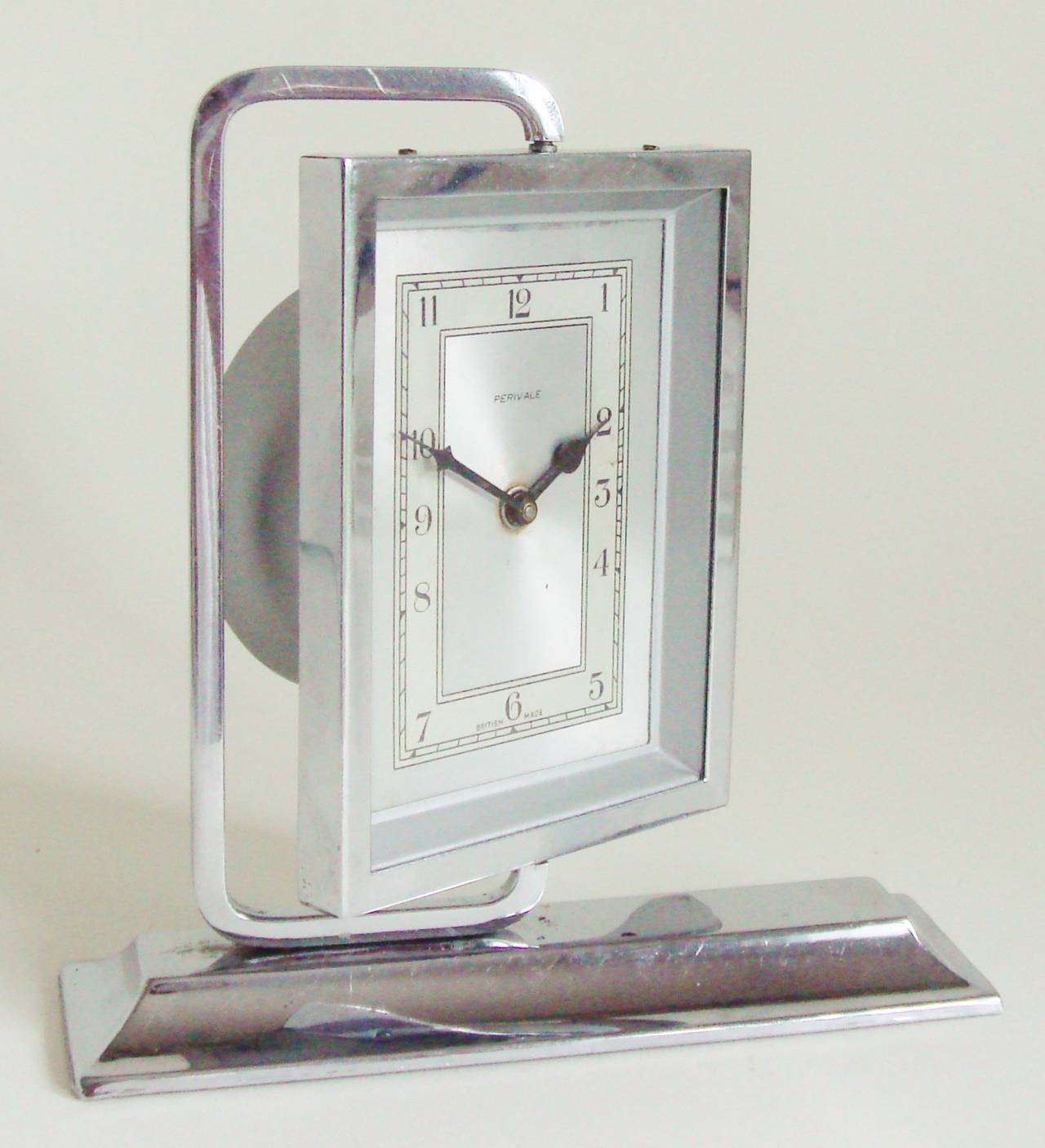 English Art Deco Chrome Rectangular Swivel Desk Clock by Perivale. at ...