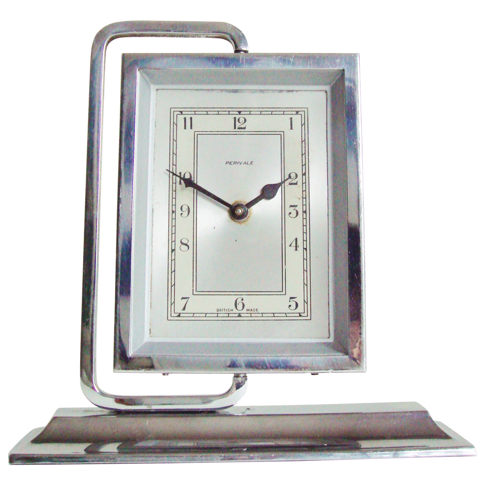 English Art Deco Chrome Rectangular Swivel Desk Clock by Perivale. at ...