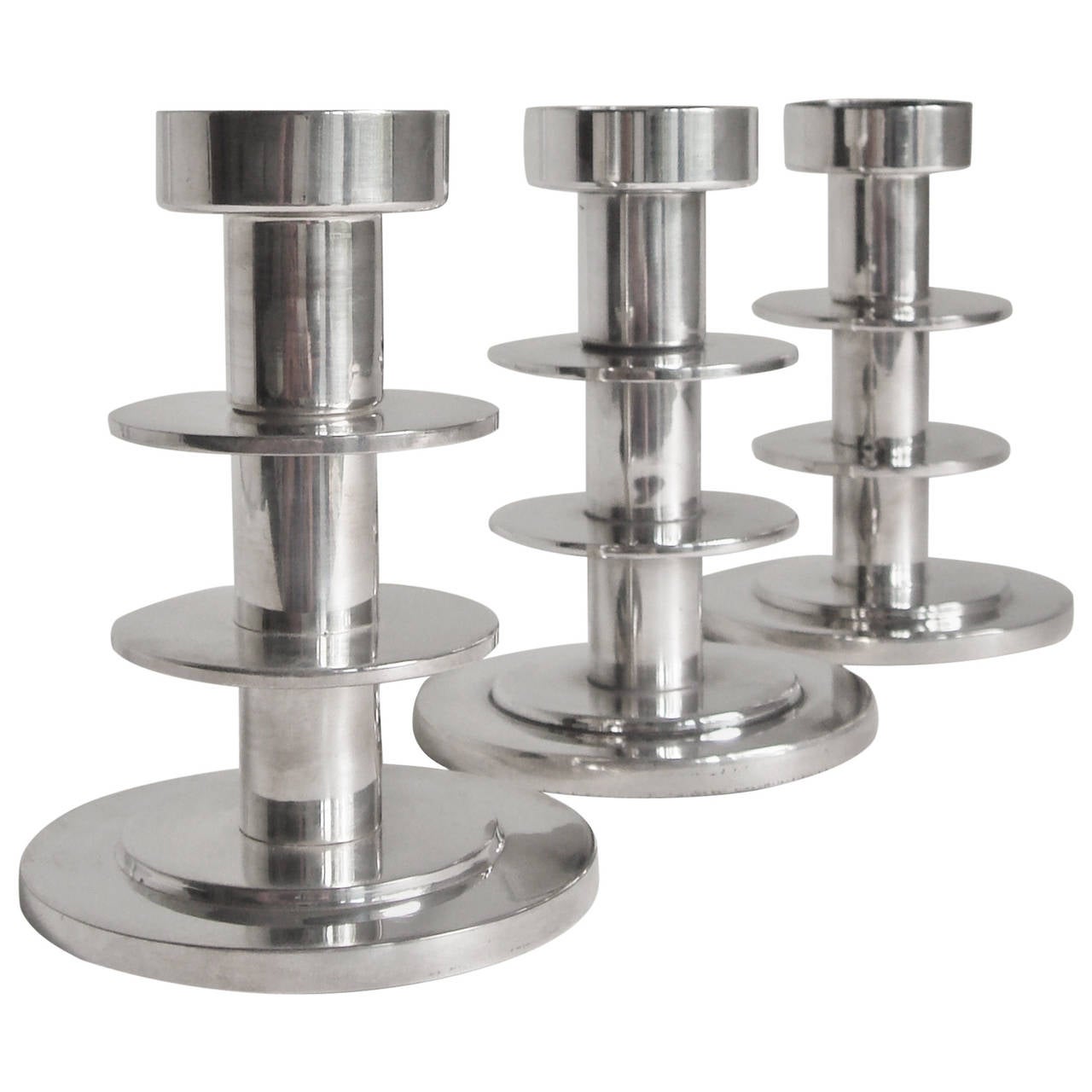 Set of Three Silver Plate Column Candlesticks For Sale at 1stDibs