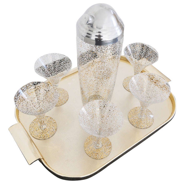 American Mid-Century Modern Eight Piece Martini Set by Hazel Atlas. at ...