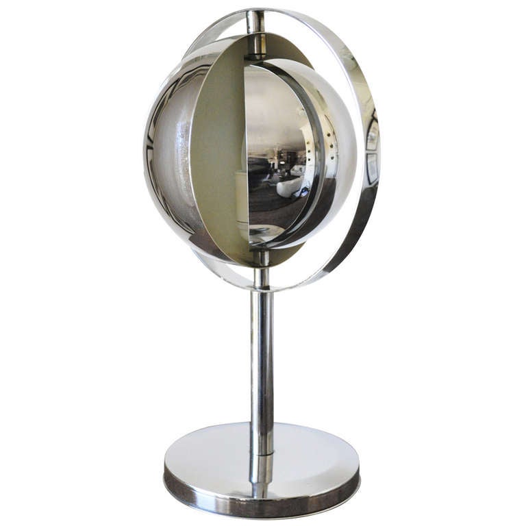 French Mid-Century Adjustable Saturn Shade Chrome Table Lamp. at 1stDibs