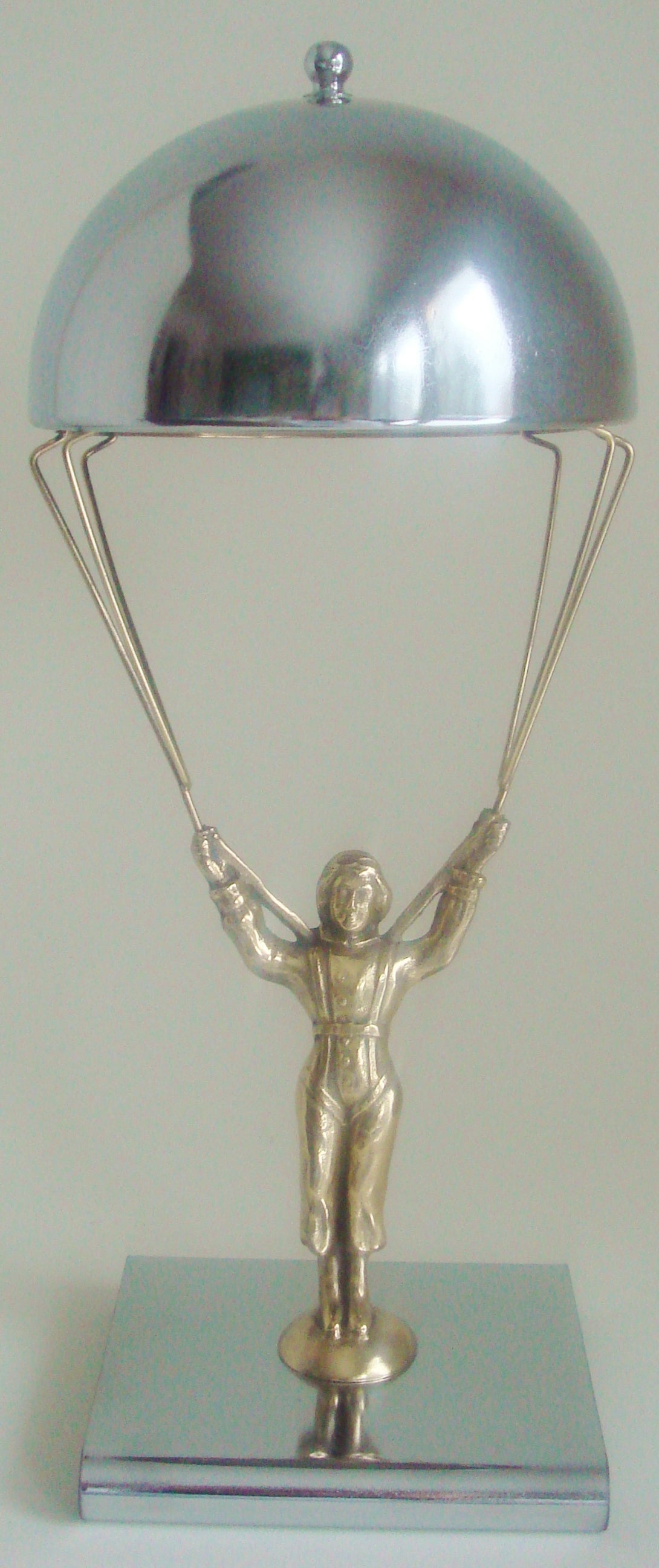 American Art Deco Chrome and Brass Novelty Parachute Jumper Lamp. at ...