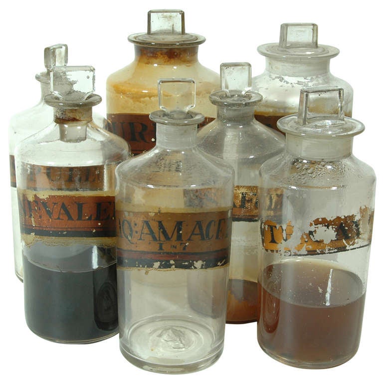 Collection of 7 Victorian Era Apothecary / Chemist Bottles circa 1880 ...