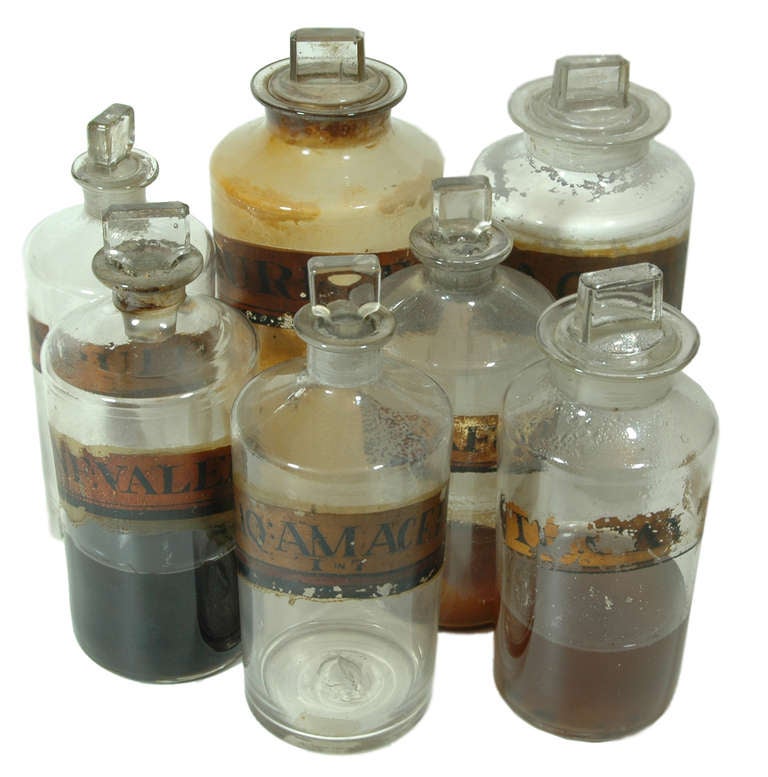 Collection of 7 Victorian Era Apothecary / Chemist Bottles circa 1880 ...
