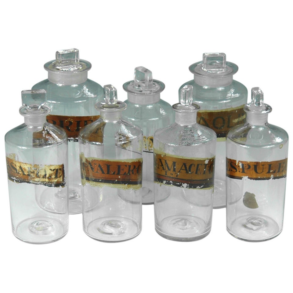 Collection of 7 Victorian Era Apothecary / Chemist Bottles with Labels ...
