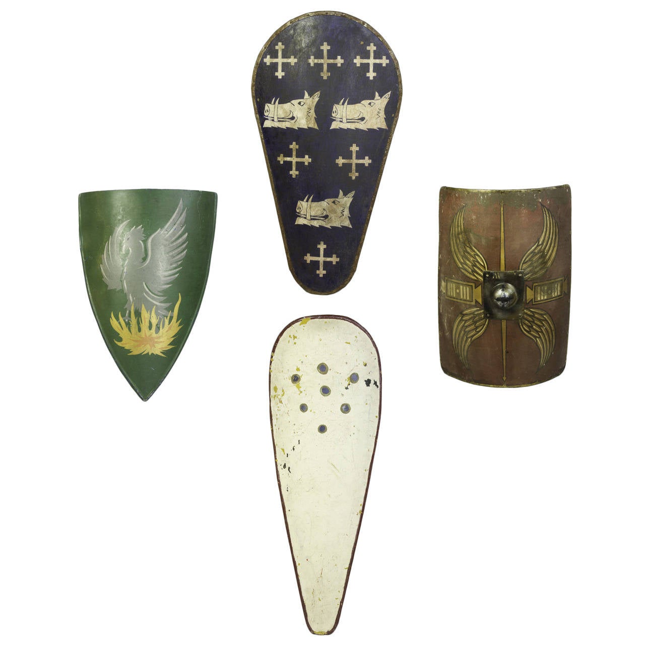 Group of Four Decorative Wall Hanging Shields For Sale at 1stDibs