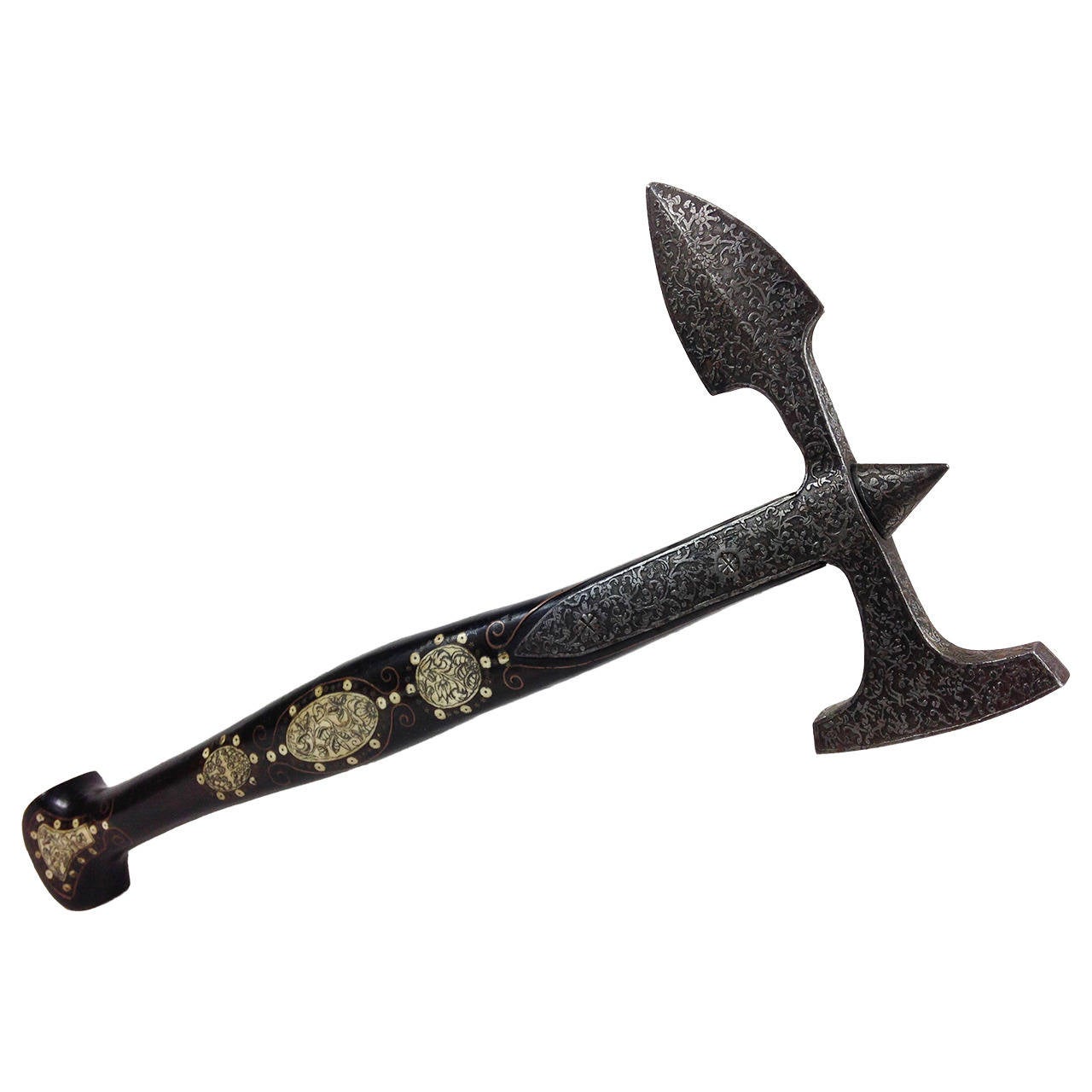 17th Century European Battle Axe with Bone Inlaid Helve at 1stDibs