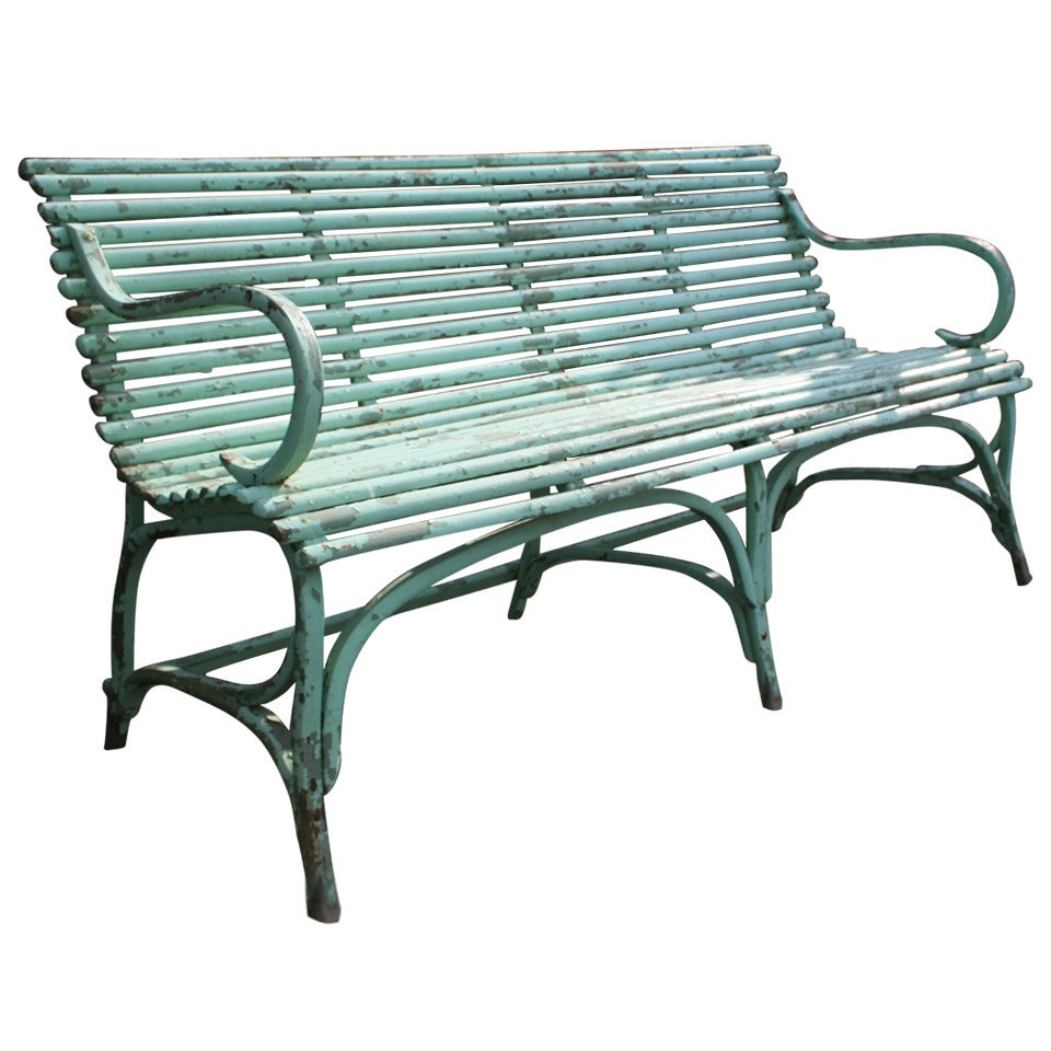 Beautiful Green Painted Bench at 1stDibs