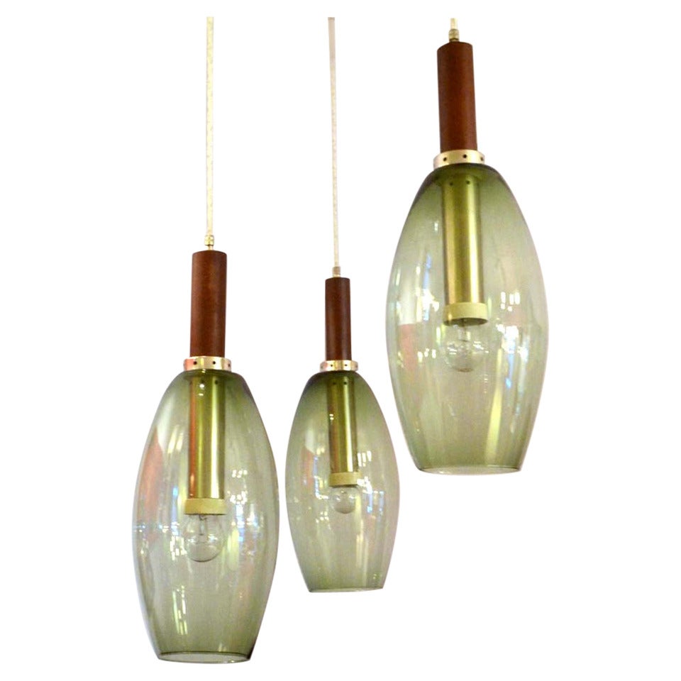 Set of Three 1960's Italian Glass Lights at 1stDibs