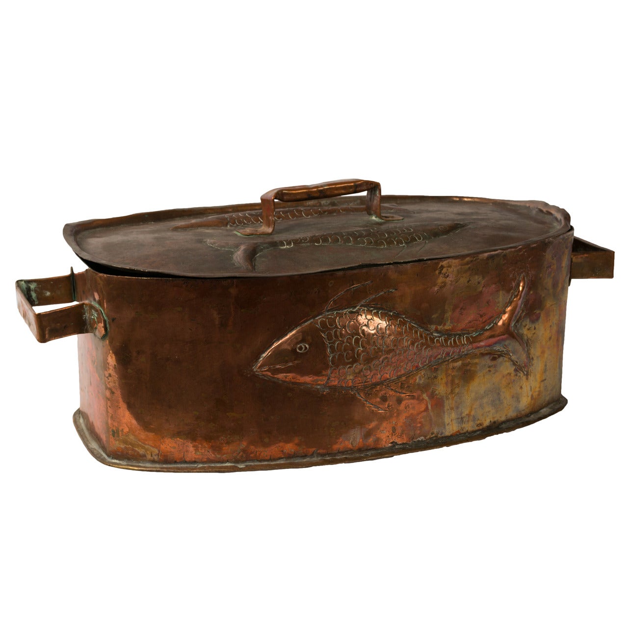 Copper Basin and Lid with Repoussé Fish at 1stDibs