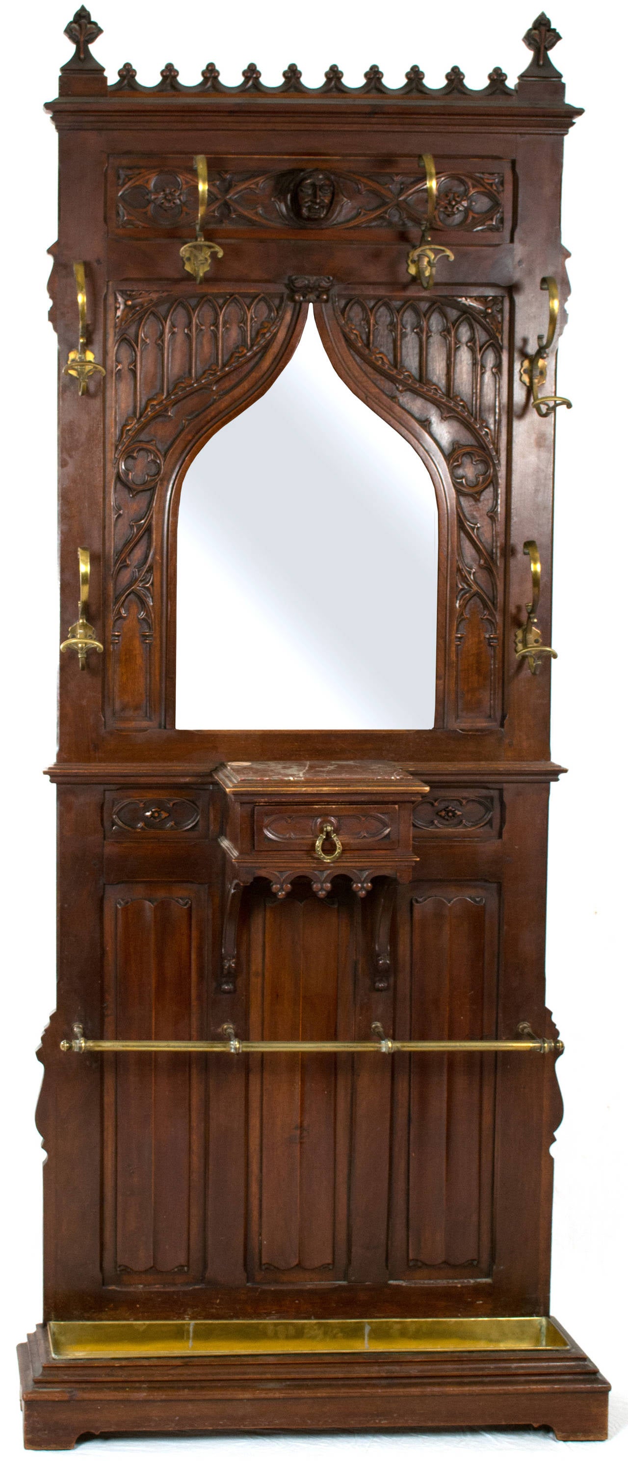 French Gothic Hall Tree with Elaborate Carving and Bevelled Mirror at ...